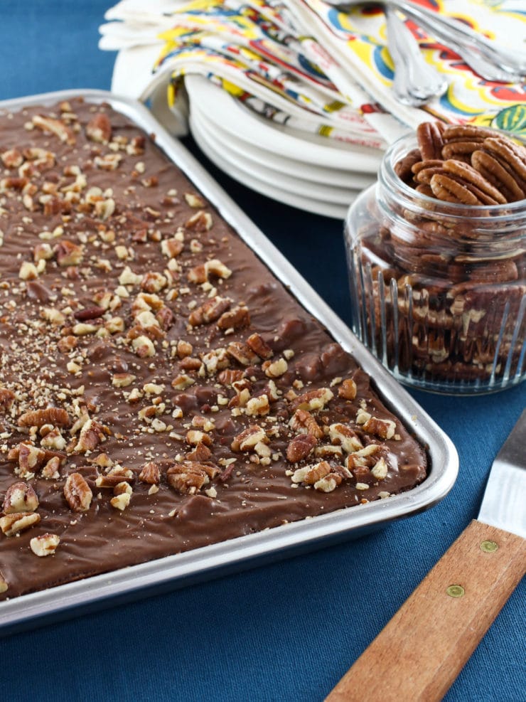 Texas Sheet Cake Recipe For Chocolate Cake With Pecans